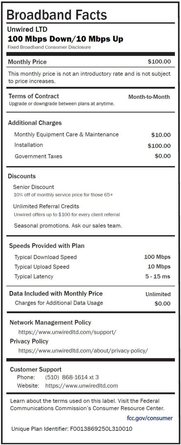 Broadband Information Labels – Unwired LTD